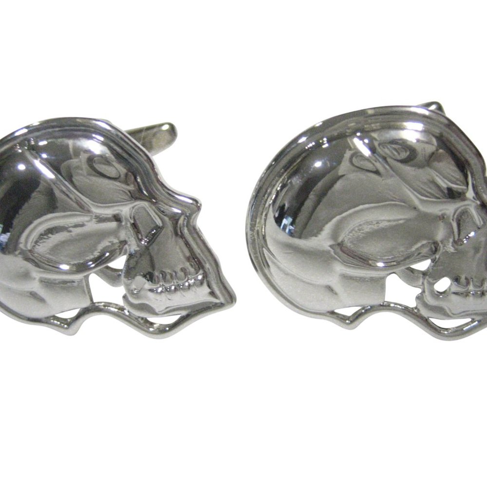 Silver Toned Large Anatomy Skull Cufflinks - Gem